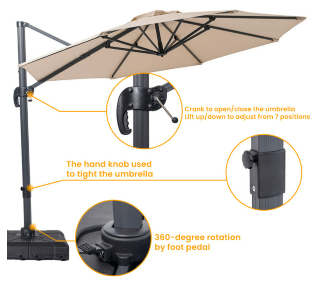 Cantilever Umbrella Outdoor Hanging Offset Umbrella, Tan - LINMAOPATIO